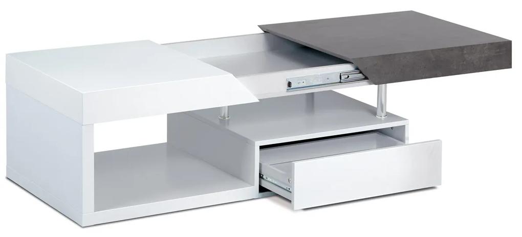 Konferenční stolek 120x60x42, MDF bílý mat/dekor beton, 2 šuplíky - AHG-622 WT
