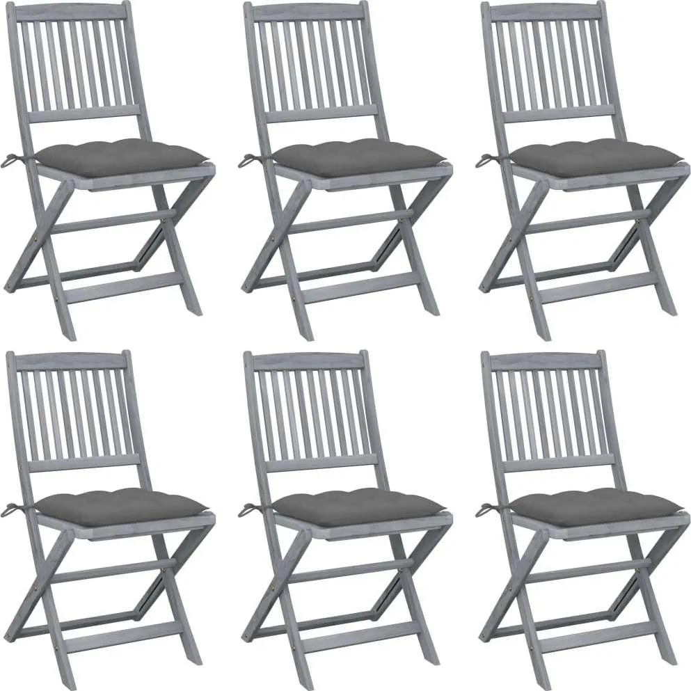 vidaXL Skládací zahradní židle s poduškami 6 ks masivní akáciové dřevo [3065450] Barva: Světle modrá