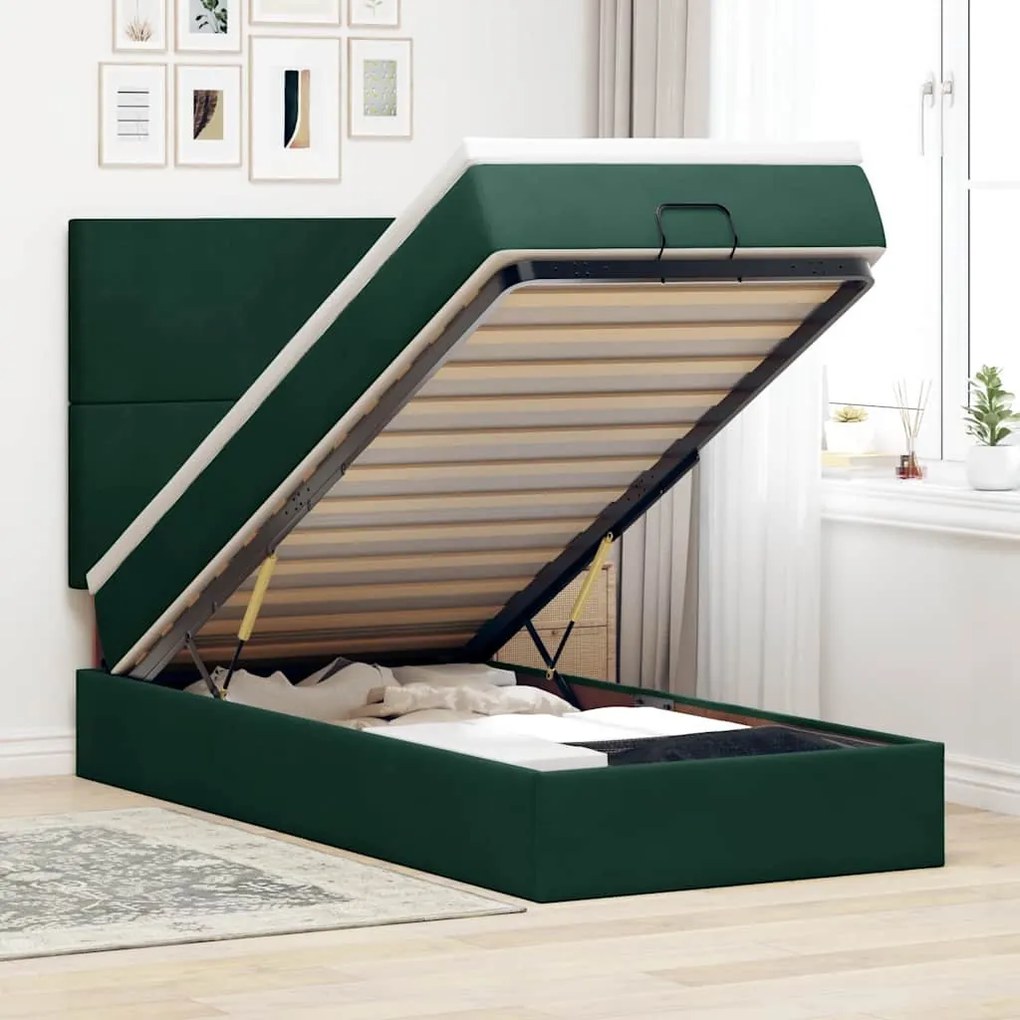 Osmanský rám postele s matracemi tmavě zelené 100x200cm samet 3314231