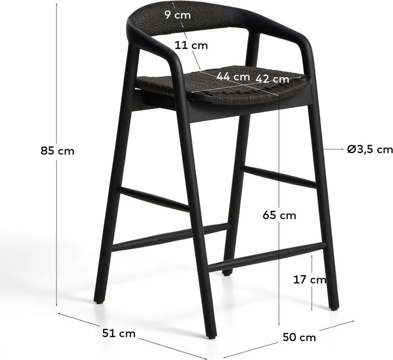 Černá barová židle s područkami z dubového dřeva (výška sedáku 65 cm) Derile – Kave Home