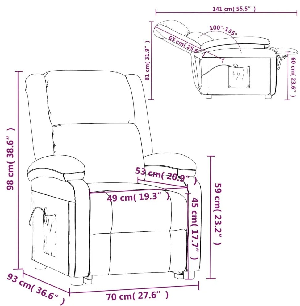 vidaXL Masážní křeslo krémové textil