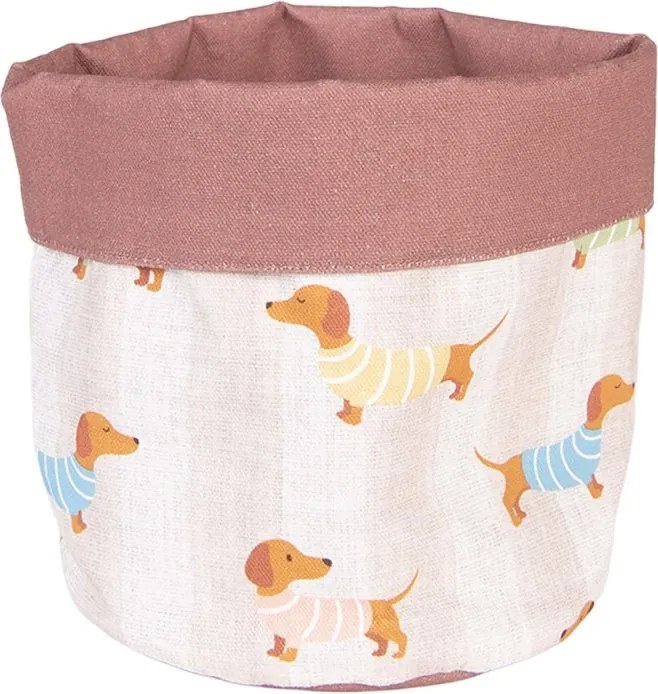 Béžový bavlněný košík na pečivo s jezevčíky Puppy Pullover - Ø 15*16 cm
