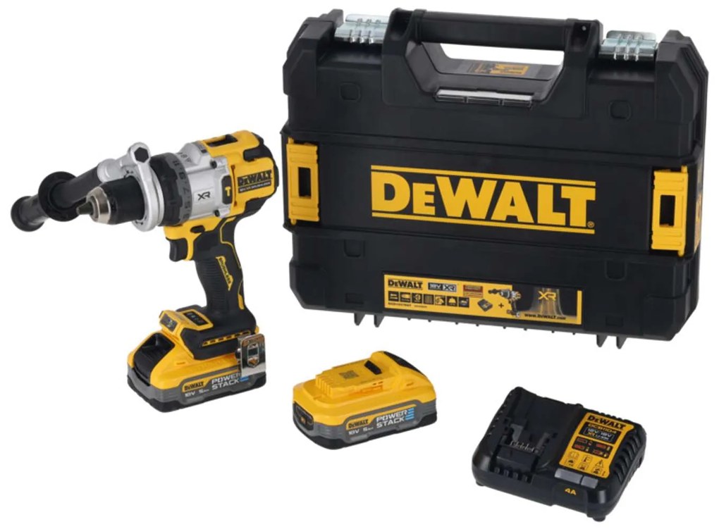 DeWALT Nářadí - 18V AKU vrtačka s příklepem, 2x aku 5,0 Ah XR POWERSTACK, nabíječka DCD1007H2T