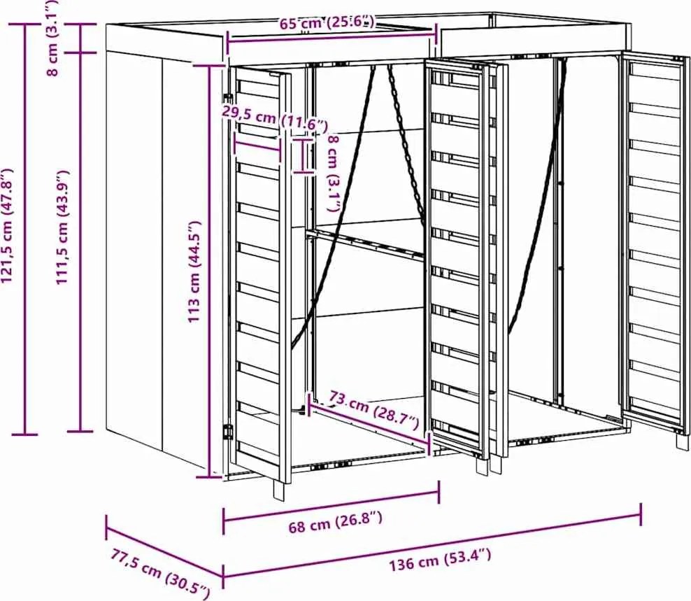 vidaXL Úložný box na 2 popelnice Antracit 340 x 77,5 x 115,5 cm Ocel [3394773]