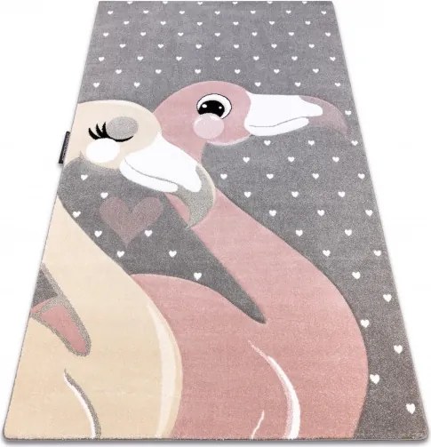 Detský kusový koberec Petit Flamingos hearts grey, 120x170, ružová, detská izba, Dywany Łuszczów