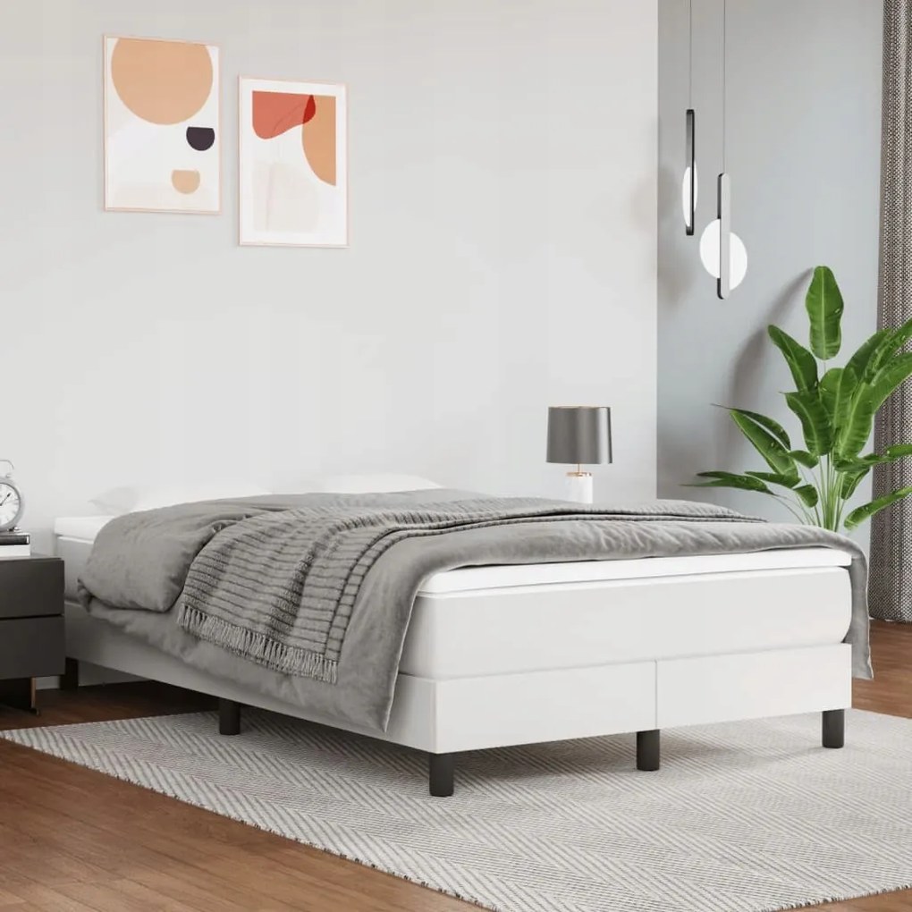 Box Spring Postel S Matrací Umělá Kůže Bílá 120 x 200 cm 25 cm