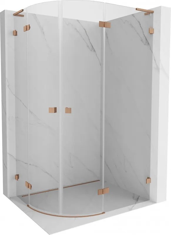 Mexen Lunar, L pravý půlkruhový sprchový kout 90 x 80 cm, 8mm čiré sklo, profil měděná matná, 833L-090P-080L-65-00
