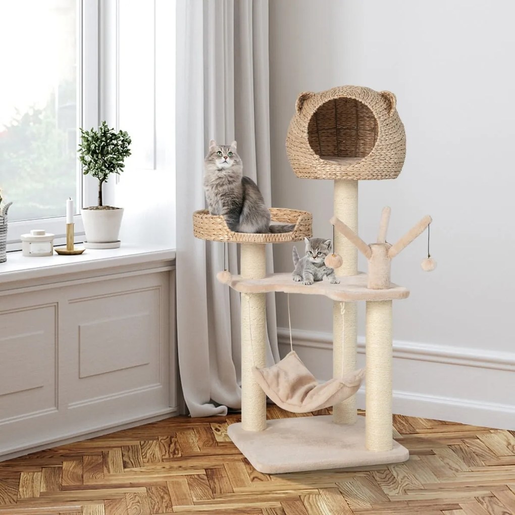 Costway 121 cm vysoký šplhací strom na škrabadlo s Cat Cave, přírodní