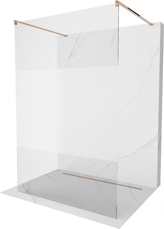 Mexen Kioto, průchozí sprchová zástěna 140 x 200 cm, 8mm čiré sklo/námraza, 2x růžové zlato stabilizační rozpěra, 800-140-002-60-35