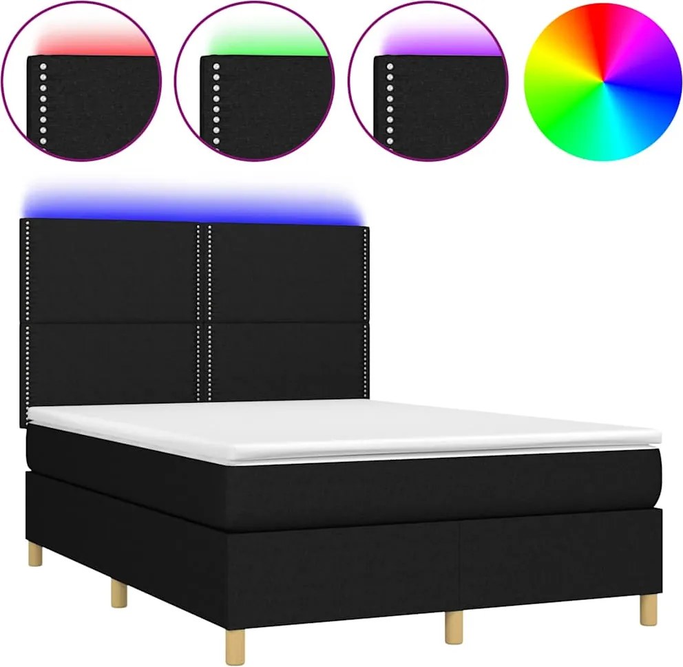 Box spring postel s matrací a LED černá 140x200 cm textil 3135359