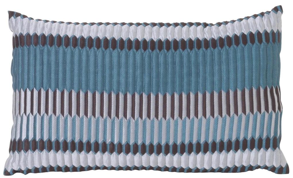 ferm LIVING Péřový polštář Salon Cushion Pleat Sea 40x25, modrá barva, zelená barva, šedá barva, textil