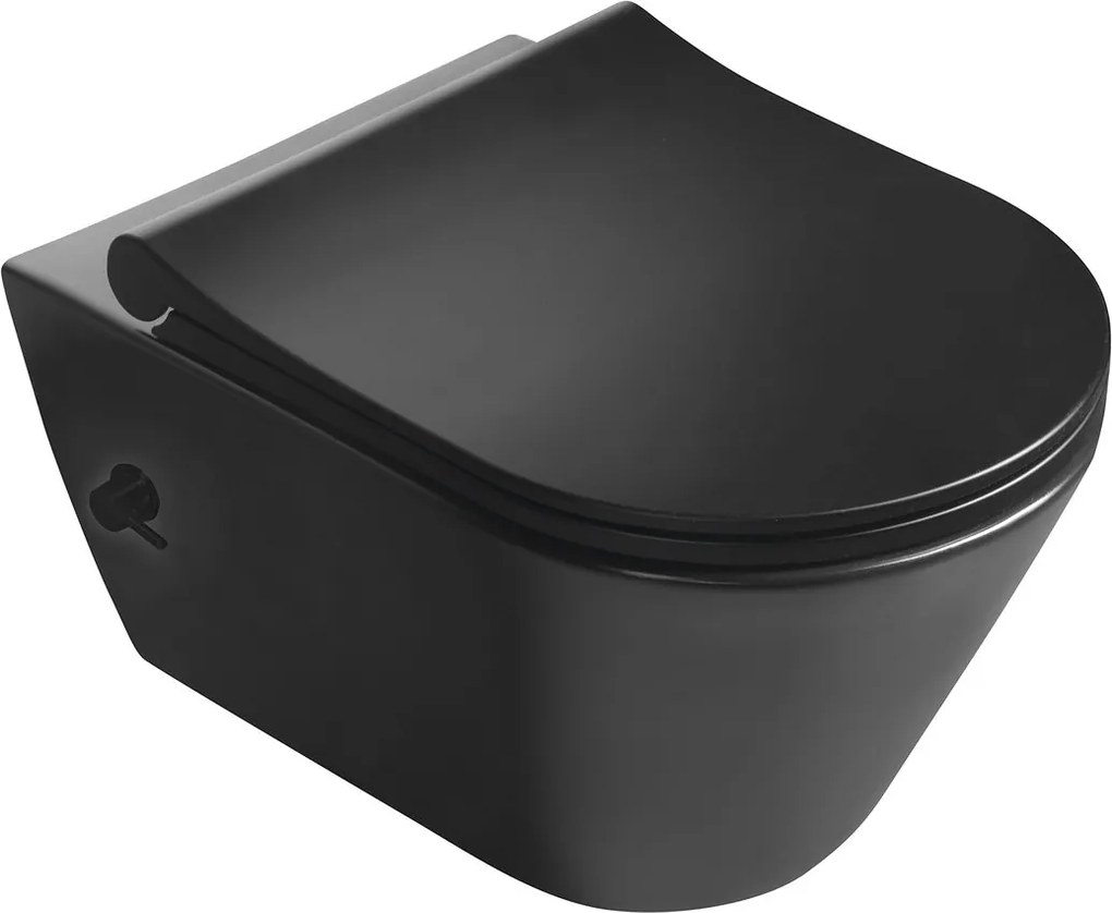Sapho Sapho, AVVA závěsná WC mísa Rimless, integrovaná baterie a bidetová sprška 35,5x53 cm, czarny mat, 100315-110