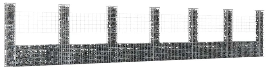 Gabionový koš ve tvaru U se 7 sloupky železo 740 x 20 x 150 cm 151287