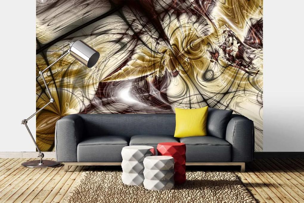DIMEX | Samolepicí vliesová fototapeta na zeď Futuristické vlny MA-5-2523 | 375 x 250 cm | bílá, fialová, zlatá