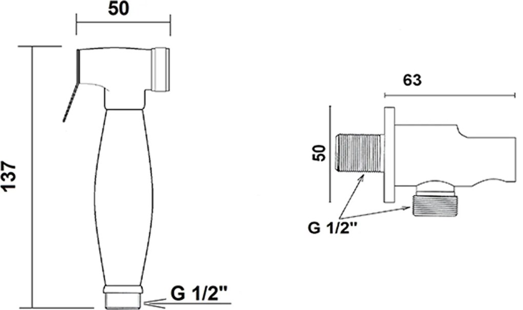 Reitano Rubinetteria Bidetová sprška retro s hadicí a držákem spršky s vyústěním, chrom 9101