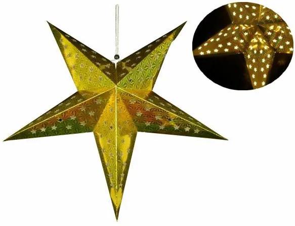 Nexos 29229 Vánoční dekorace - hvězda s časovačem 60 cm - 10 LED, zlatá