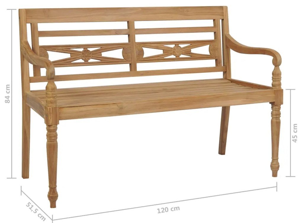 Lavice Batavia s královsky modrou poduškou - 120 cm | masivní teak