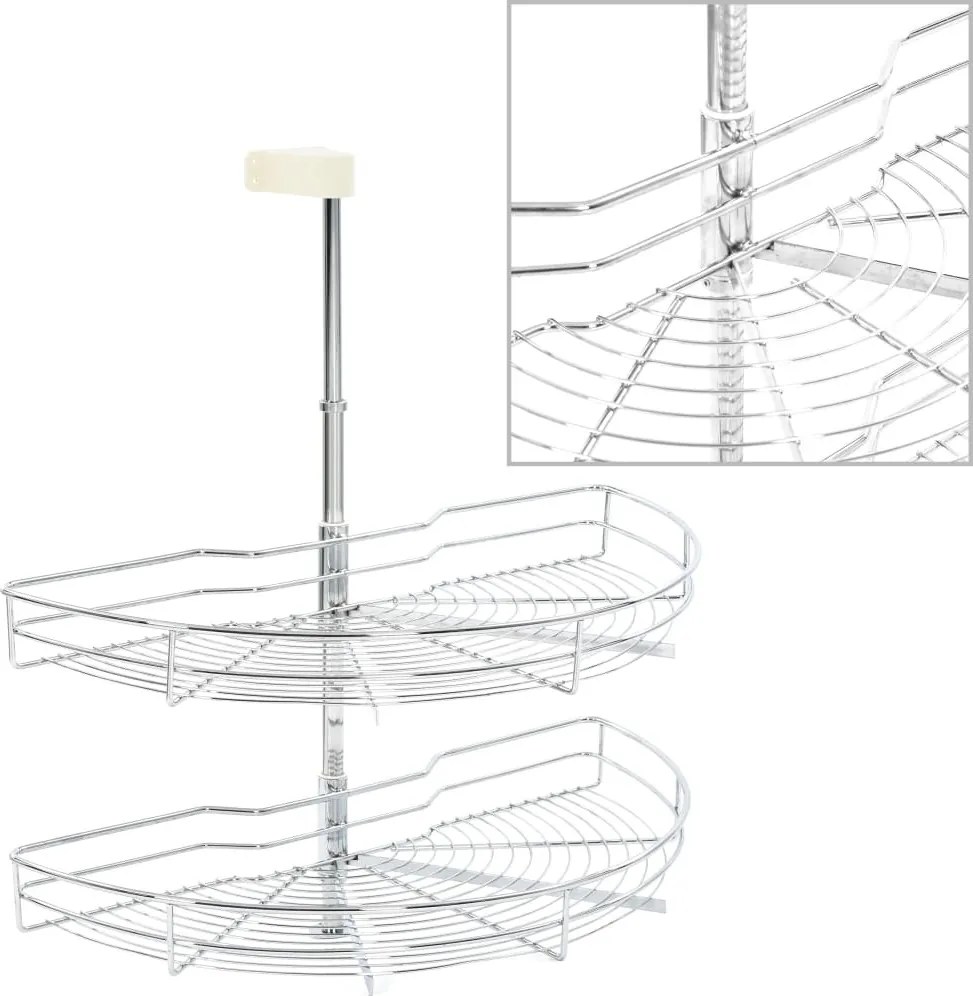 vidaXL 2patrový kuchyňský drátěný koš stříbrný 180 stupňů 75x38x80 cm [50972]