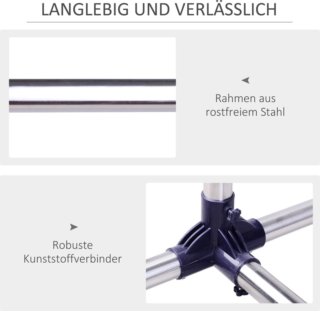 HOMCOM Věšák na kabáty Věšák na kabáty s kolečky, Výškově nastavitelný, Výsuvná tyč na oděvy, nerezová ocel| Aosom