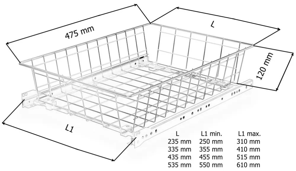 In-Design Výsuvný šatní koš na oblečení výška 120 mm antracitová Šířka koše (mm): 535 mm, Minimální nastavitelná šířka: 550 mm, Maximální nastavitelná šířka: 610 mm