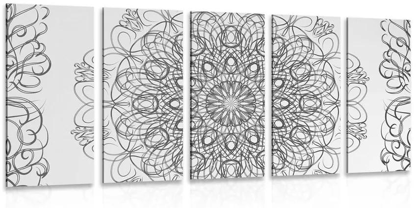 5-dílný obraz abstraktní květinová Mandala v černobílém provedení Varianta: 100x50