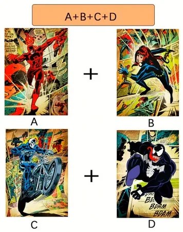 4x obraz Marvel hrdinové (Daredevil, Black Widow, Ghost Rider, Venom) Motiv: Set čtyř obrazů, Rozměry (cm): 50x70 cm