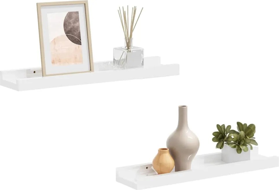 Nástěnné police 2 ks bílé s vysokým leskem 40 x 9 x 3 cm 326648