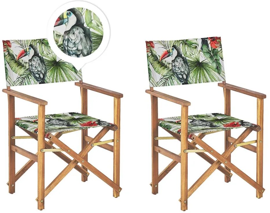 Sada 2 zahradních židlí a náhradních potahů světlé akáciové dřevo/vzor tukan CINE Beliani