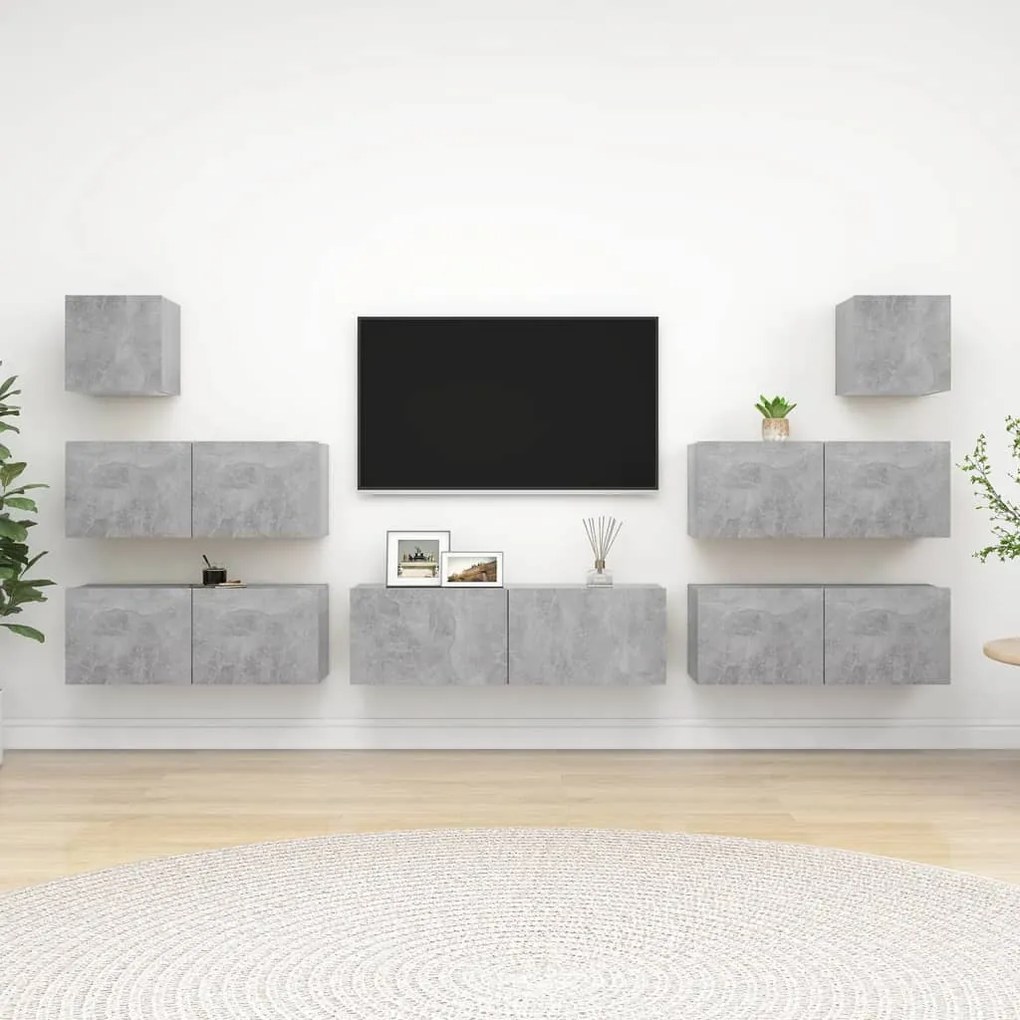 7dílný set TV skříněk betonově šedý kompozitní dřevo 3079133