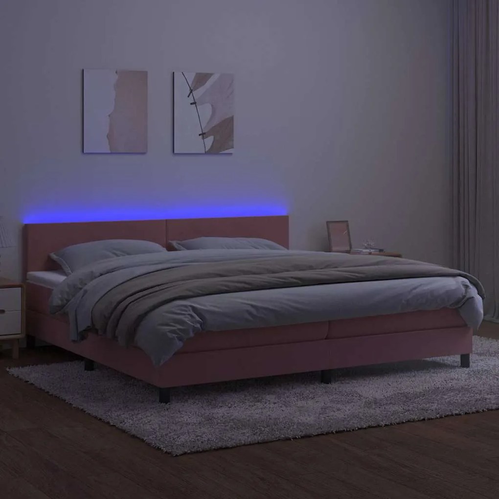 Box spring postel s matrací a LED růžová 200x200 cm samet 3134308