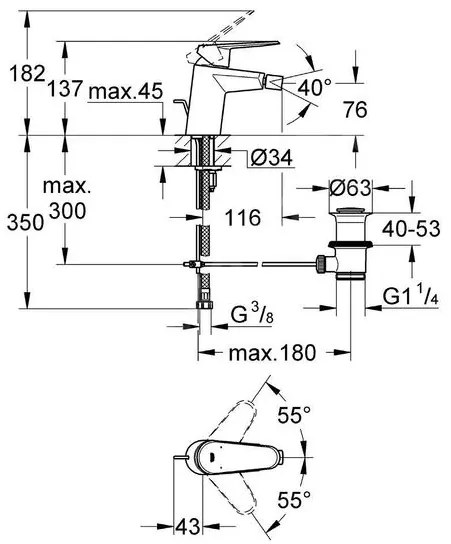 Grohe Páková bidetová baterie, DN 15 33244002