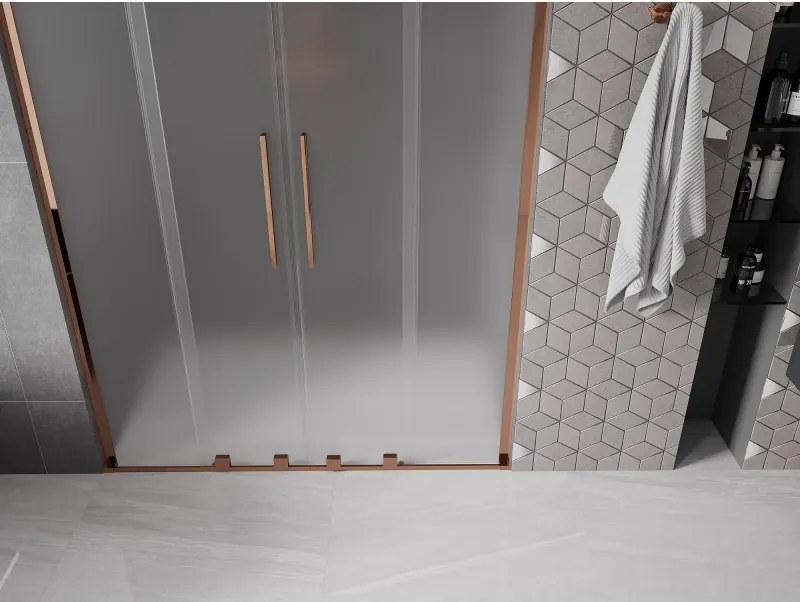 Mexen Velar L Duo, posuvné sprchové dveře do otvoru 140 cm, 8mm sklo námraza, růžové zlato, 871-140-003-32-60