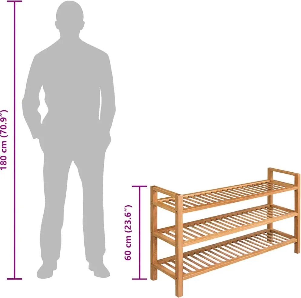 Botník se 3 policemi 100 x 27 x 60 cm masivní dubové dřevo 244209