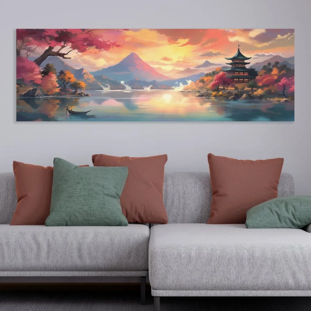 Obraz na plátně - Japonský chrám u vody FeelHappy.cz Velikost obrazu (šířka x výška): 120 x 40 cm