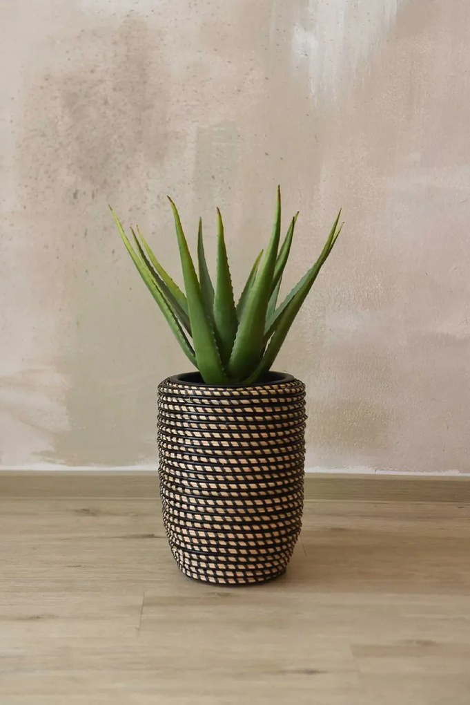 Pokojový květináč MACETA, ratan, 24x32 cm, natur/černá