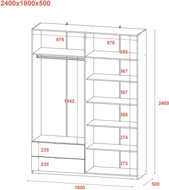 Skříň čtyřdveřová Lukas 180x50x240 cm kašmír