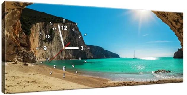 Tištěný obraz s hodinami Pláž Porto Katsiki 100x40cm ZP3522A_1I