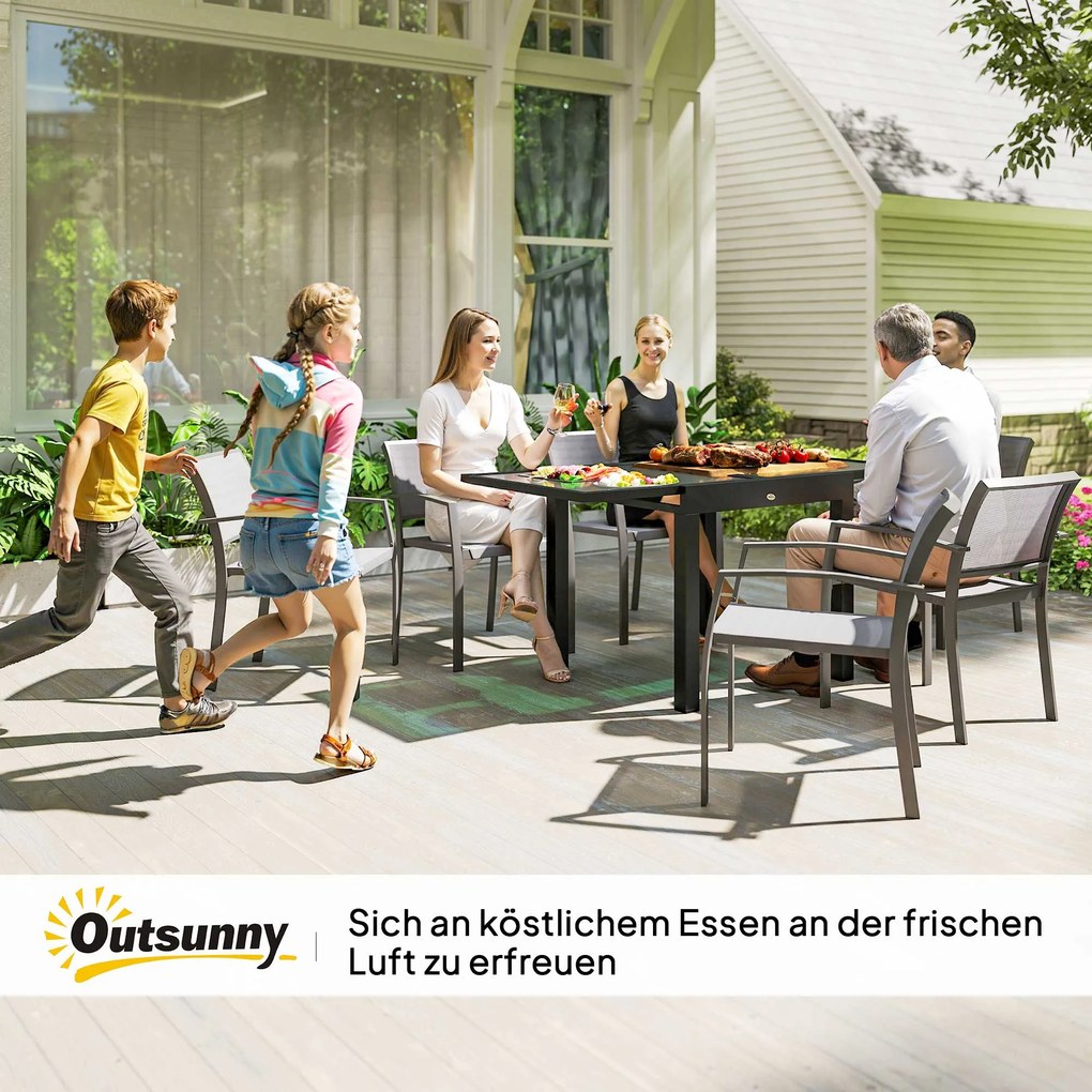 Outsunny Velký Rozšiřitelný Zahradní Stůl rozložené rozměry 160D x 80Š x 75V cm Tmavě Šedý Hliníkový Stůl s Temperovaným Sklem Transparentní