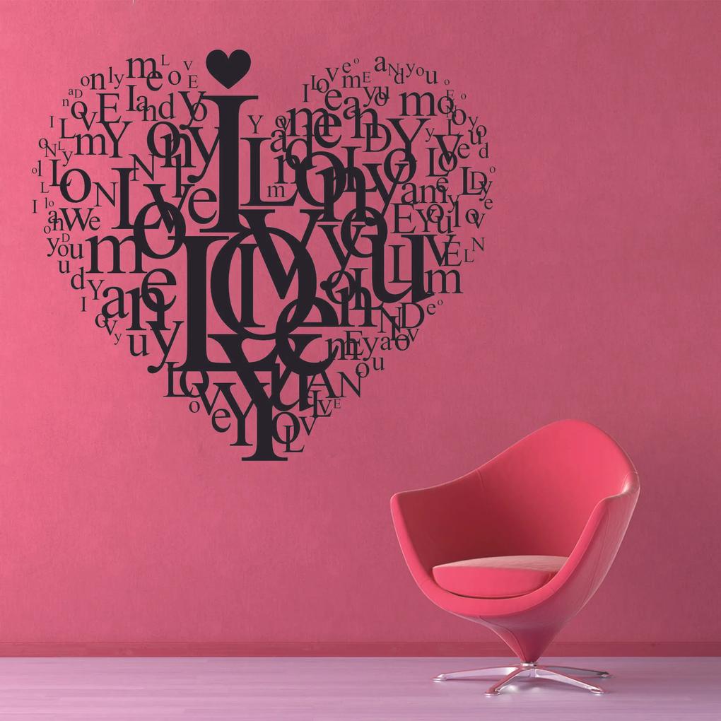 Samolepka na zeď - Love srdce (60x53 cm) - PopyDesign