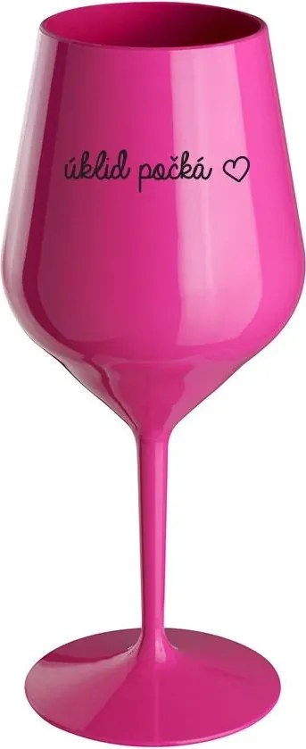 ÚKLID POČKÁ - růžová nerozbitná sklenice na víno 470 ml