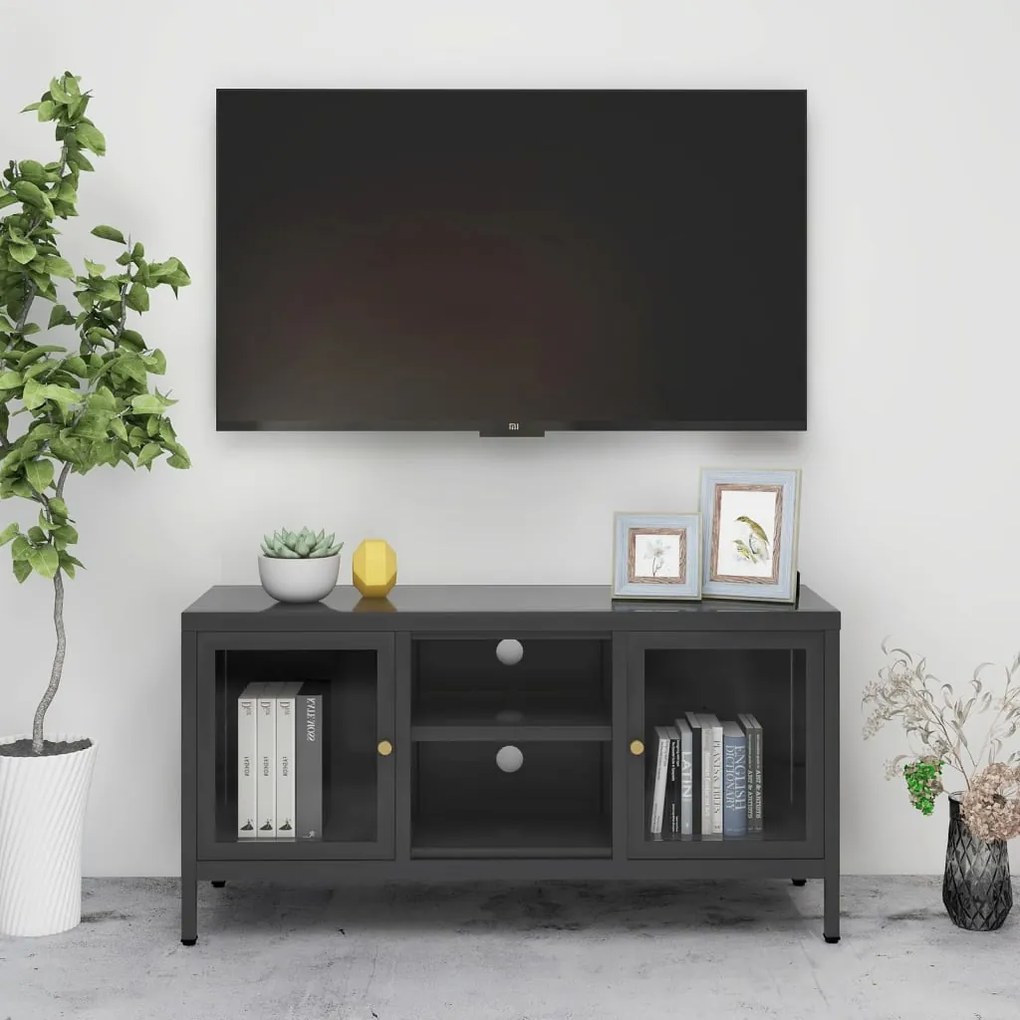 TV stolek antracitový 105 x 35 x 52 cm ocel a sklo