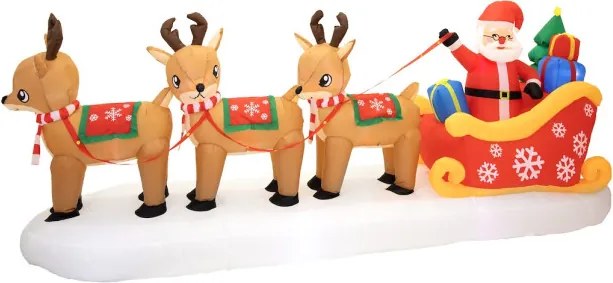 Nafukovací Santa Claus v saních se sobíky 390 cm