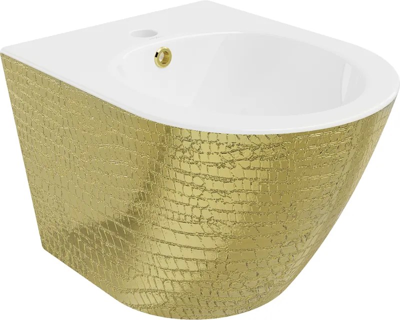 Mexen Lena, závěsný bidet 480x370x325 mm, bílá - zlatý vzor, 35224808