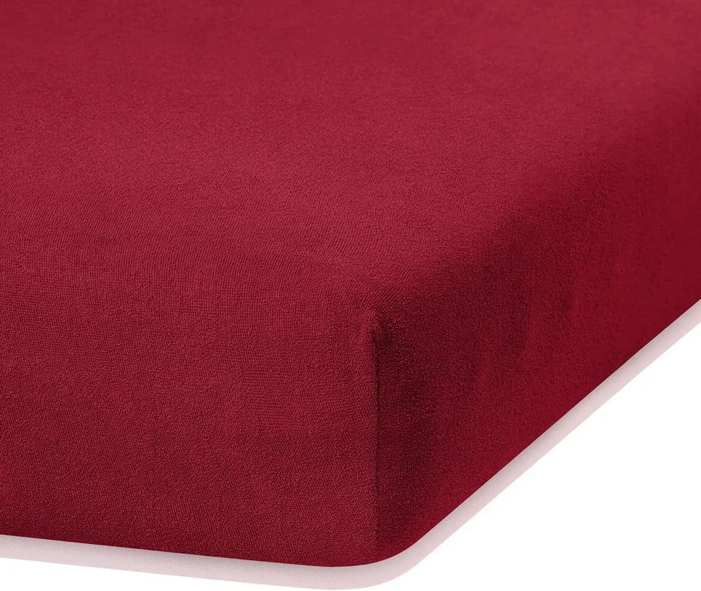 Tmavě červené elastické prostěradlo s vysokým podílem bavlny AmeliaHome Ruby, 200 x 120-140 cm