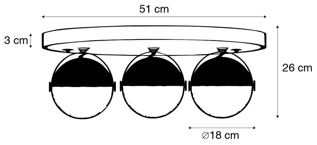 Průmyslový reflektor černý s mosazí 3-světlo - Haicha
