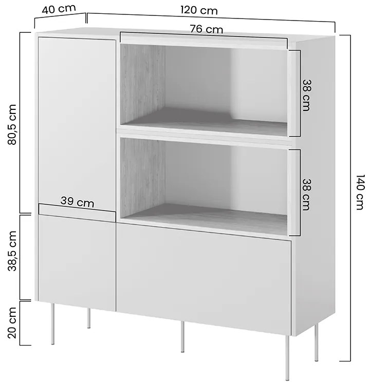 Komoda dvoudveřová vysoká Desin 120 2D1SZ - kašmír / Dub nagano