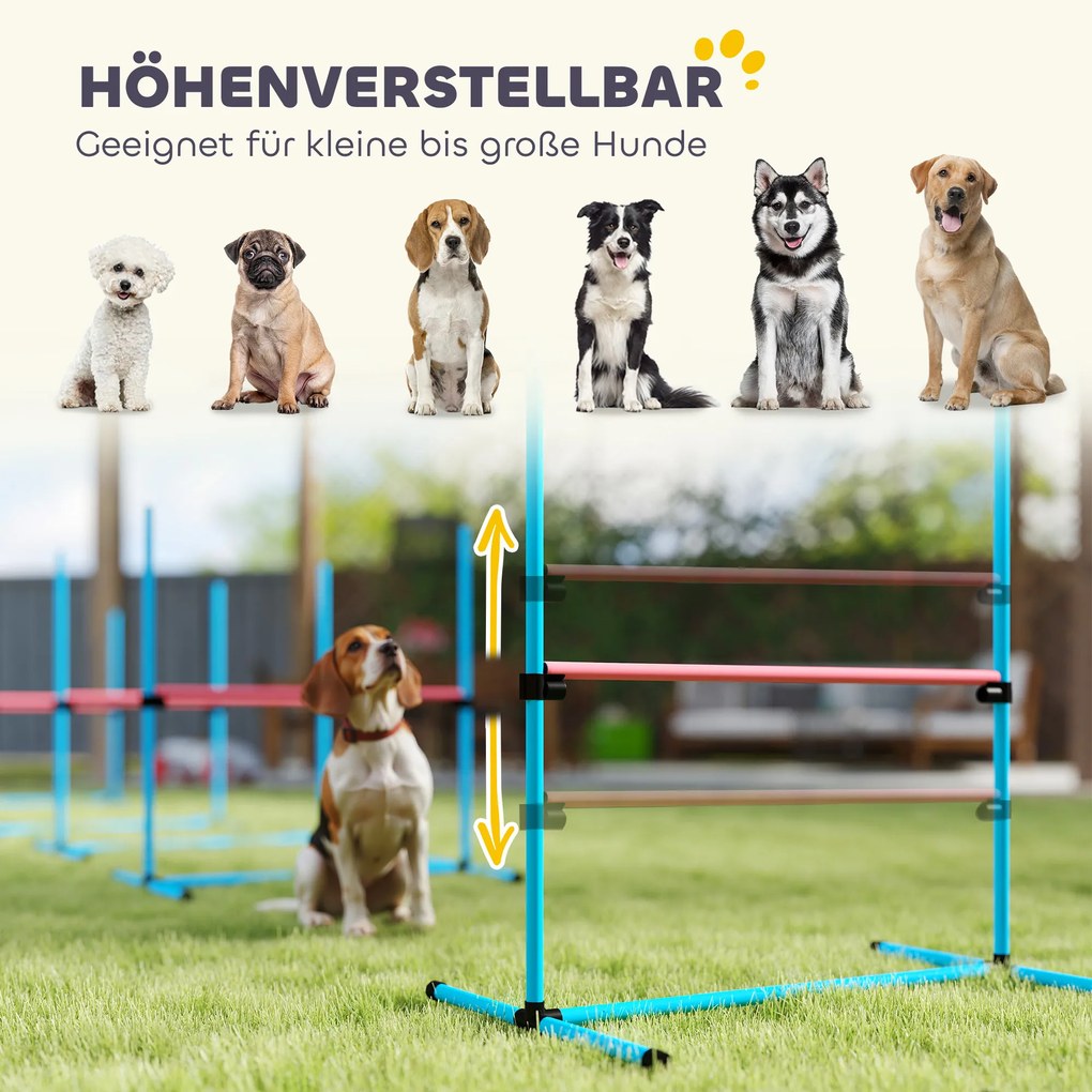 Agility set pro psy 4dílné výškově nastavitelné agility vybavení se 4 překážkami Přepravní taška 99 x 65 x 94 cm Světle modrá barva