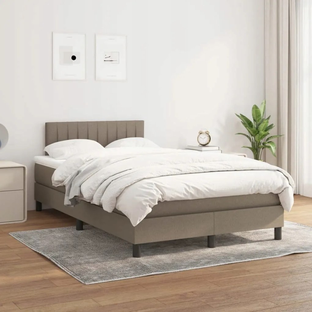 Box Spring Postel S Matrací Textil Taupe Svislé pruhy 120 x 200 cm