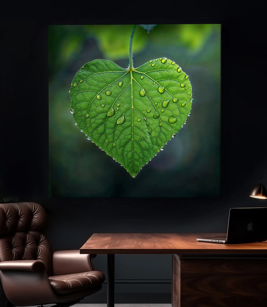 Obraz na plátně - Srdce, zelený lístek FeelHappy.cz Velikost obrazu: 140 x 140 cm