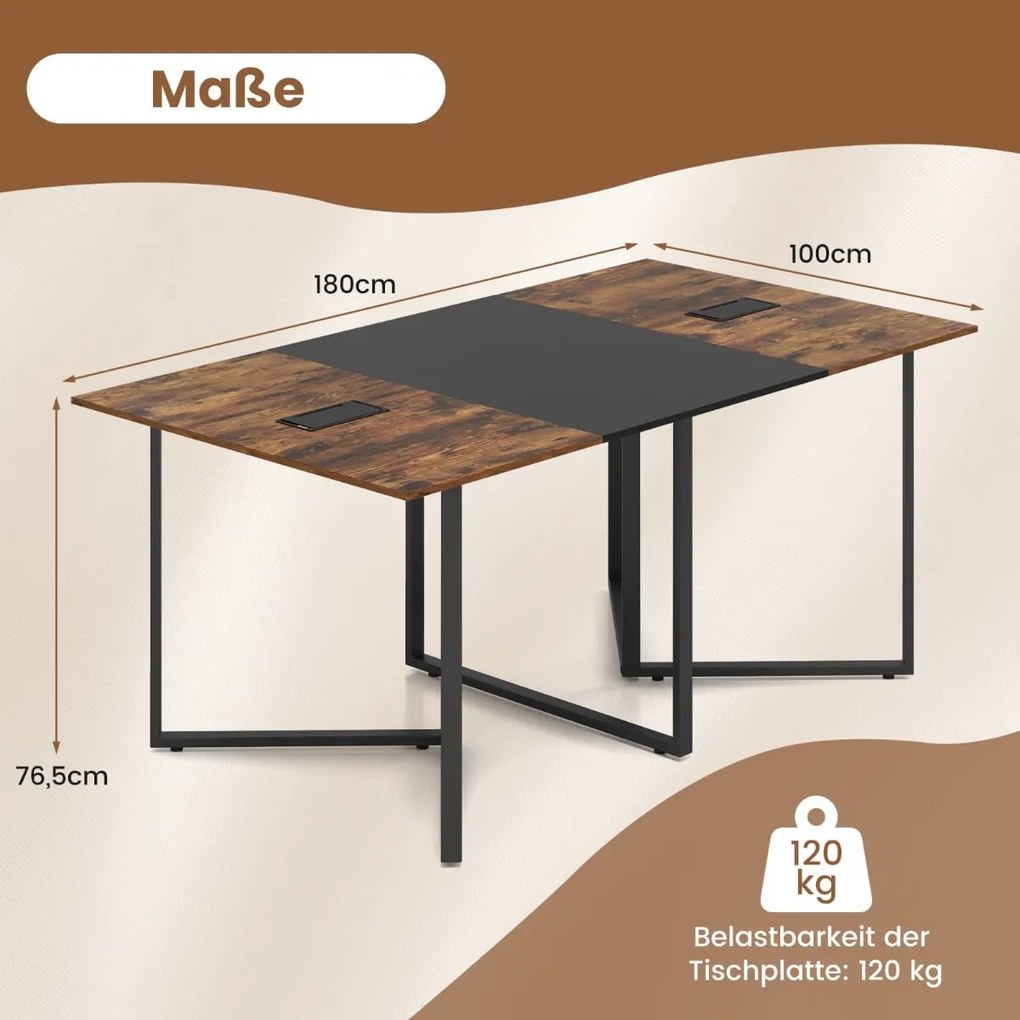 Costway 180 cm konferenční stůl, velký dřevěný pro 6-8 osob, obdélníkový